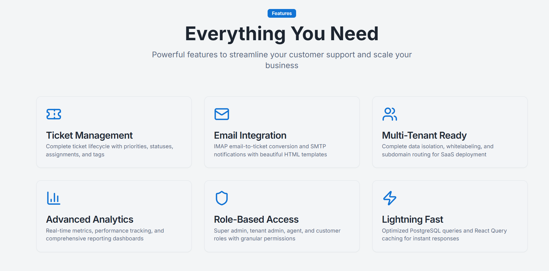Support Oasis multi-tenant helpdesk system features